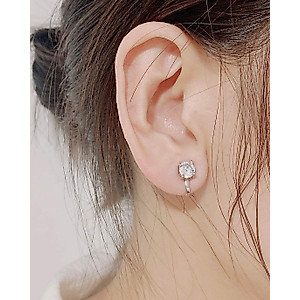 SELOVO Prong Setting 6mm Round Cubic Zirconia Clip on Stud Earrings Silver Tone