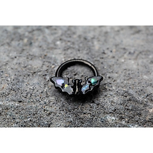 Pierced Owl 16GA Precision All 316L Stainless Steel Bat with Abalone Shell Wings Hinged Segment Ring (Black)