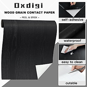 Oxdigi Black Wood Contact Paper - 23.6 x 196 Inches - Self-Adhesive, Removable and Waterproof - Ideal Peel and Stick Wallpaper for Cabinet, Countertop, Desktop, Rental Property, Kitchen