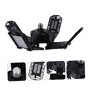 BUTIFULSIC 1pc Eight Leaf Garage Lights Industrial Light Foldable Ceiling Light Folding Garage Work Lights Light Bulbs LED Bulb Workshop Ceiling Light LED Light Bulb Factory Light Lamp Black