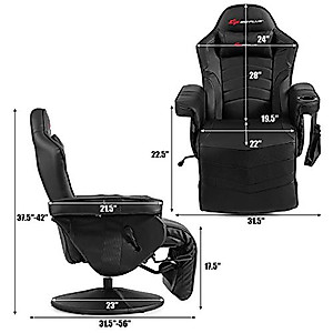 Goplus Massage Gaming Chair, Racing Style Gaming Recliner w/Adjustable Backrest and Footrest, Ergonomic High Back PU Leather Computer Office Chair Swivel Game Chair w/Cup Holder and Side Pouch