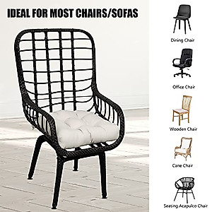 RACE LEAF Chair Cushions 19" x 19" Patio Chair Seat Pads, Set of 2 Thick Fill Tufted Square Patio Cushions, Water-Resistant Chair Seat Cushion with Ties for Non-Slip Support, Beige