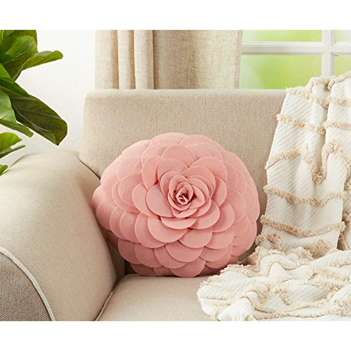 SARO LIFESTYLE Rose Flower Design Poly Filled Throw Pillow