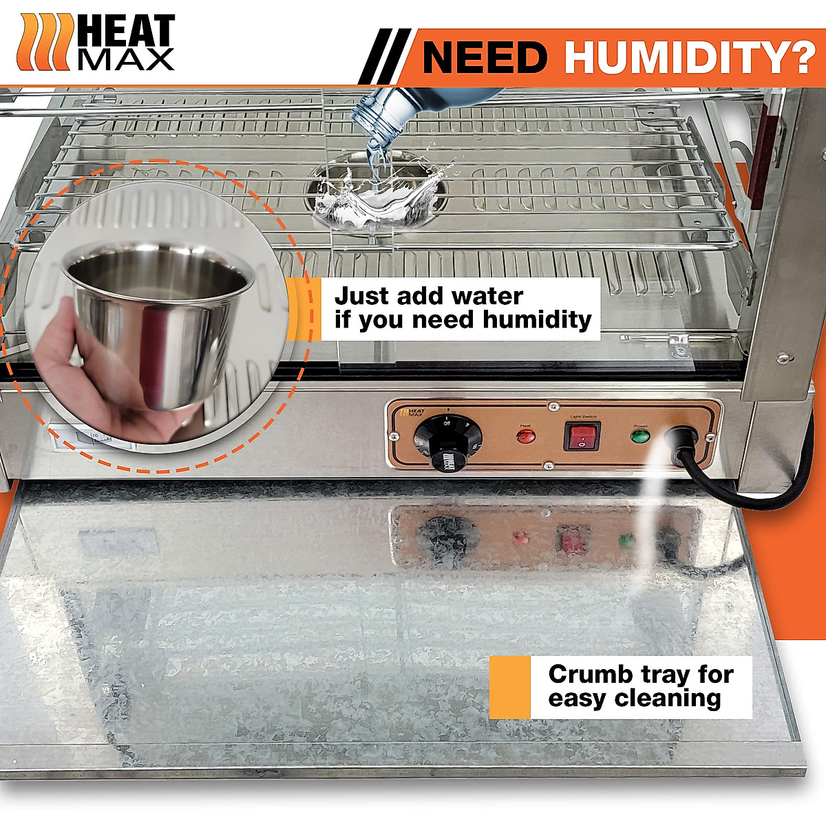 HeatMax 251823 Commercial Electric Stainless & Curved Glass Food Warmer Display Case for Pizza, Chicken, Burgers, Patties, Empanadas or any Hot Food