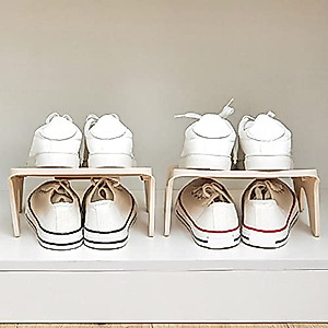 prettDliJUN Double Layer Shoes Storage Rack, Household Space Saver Plastic Shoe Slots Organizer Shoes Holder