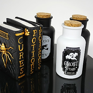 4E's Novelty Set of 3 Glass Decorative Apothecary Potion Bottles Halloween Tabletop Mantle Decorations, Halloween Witch Farmhouse Decor for Tiered Tray Table Centerpiece