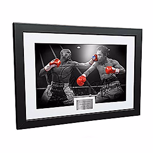 Signed 12x8 Black Boxing Floyd Mayweather vs Manny Pacquiao Autographed Photo Photograph Football Picture Frame Gift A4