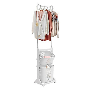 2-Tier Plastic Laundry Basket Laundry Hamper, Clothes Hamper with a thickened handle Shelf + Wheels ​Clothes Hamper Stands Up Well,Scope Of Application Bedroom/Balcony/Laundry Table(Off-White
