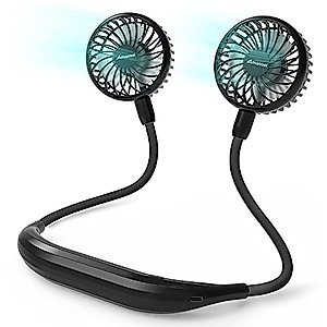 AMACOOL Neck Fan Battery Operated Neckband Fan Hand-Free Wearable Personal Fan for Hot Flashes Home Office Travel Outdoor Sports (Black)