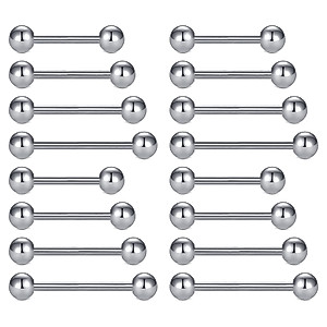 Mayhoop 14G Stainless Steel Nipple Rings Tongue Rings Straight Barbell Bars Piercing 12mm 14mm 16mm 18mm in Length for Women Men