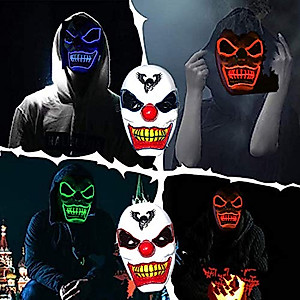 Halloween Led Light Up Clown Mask, LED Mask Halloween Scary Mask Clown Cosplay LED Creepy Costume Mask for Halloween Festival Party,Red
