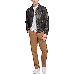 Levi's Men's Lightweight Trucker Shirt Jacket, Dark Brown Faux Leather
