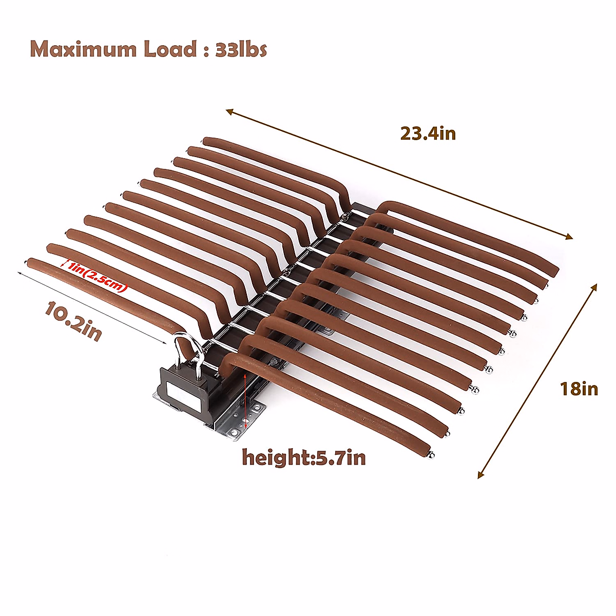 MYOYAY Pull Out Trousers Rack 22 Arms Steel Pull Out Pants Rack Pants Hanger Bar Clothes Organizers for Closet for Space Saving and Storage Maximum Load 33lbs Beige 23.4x18x5.7inch