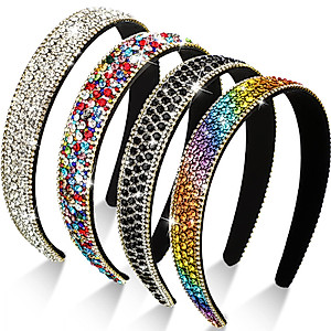 Waydress 4 Pieces Rhinestone Headband for Women Glitter Crystal Headbands for Women Sparkly Bling Diamond Headband Hair Accessories for Women Birthday Wedding Gifts(Stylish Color)