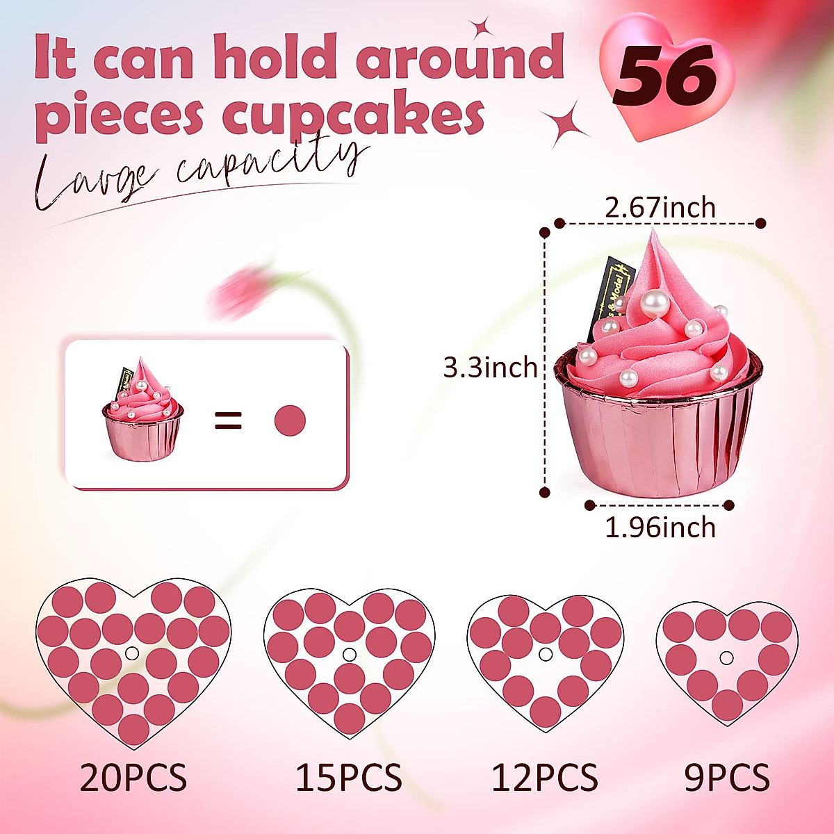 4 Tier Heart Cupcake Stand, 2023 New Acrylic Cupcake Holder with LED Light, Premium Cupcake Tower Dessert Tree Tower for Wedding Anniversary Birthday Party Decorations
