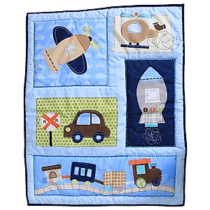 Brandream Boys Crib Bedding Set Baby Vehicle Nursery Bedding 3 Piece Comforter Set with Car Spaceship
