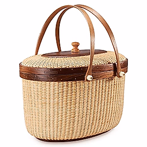 Nantucket Basket Picnic Basket Rattan Handmade Products Woven Sewing kit Storage Basket Two Swing Handles
