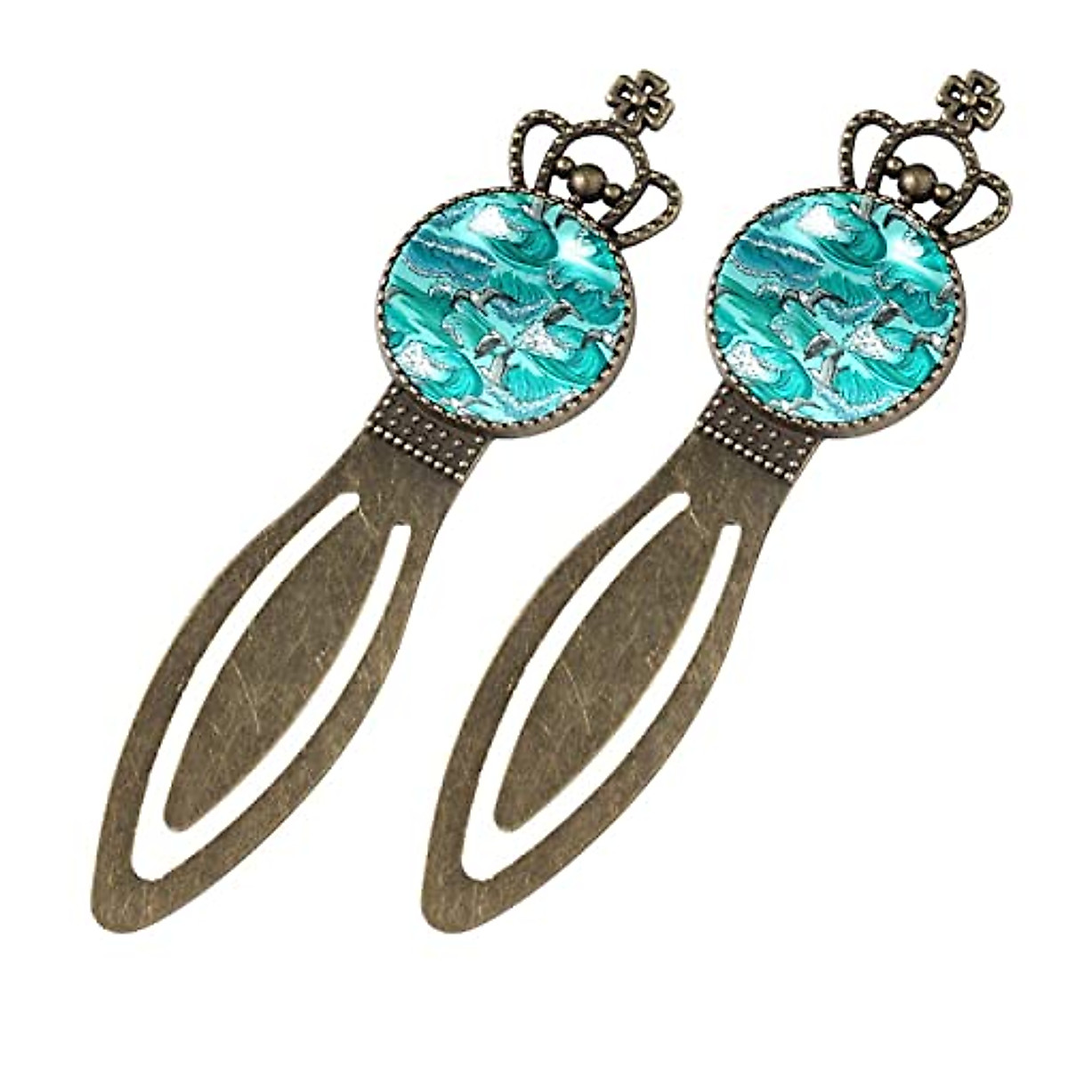 Stainless Steel Crown Bookmarks for Men Women, 2 Packs Reading Book Page Insert, Page Marker for Book Lover Seagull Wave Sea