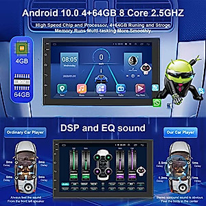 EAKT Android10 Car Stereo 4+64GB Intelligent Voice 7'' Car Radio with Carplay DSP Double Din Touch Screen GPS Navigation Split Screen Support 4G WiFi Bluetooth FM Steering Wheel Control DVR