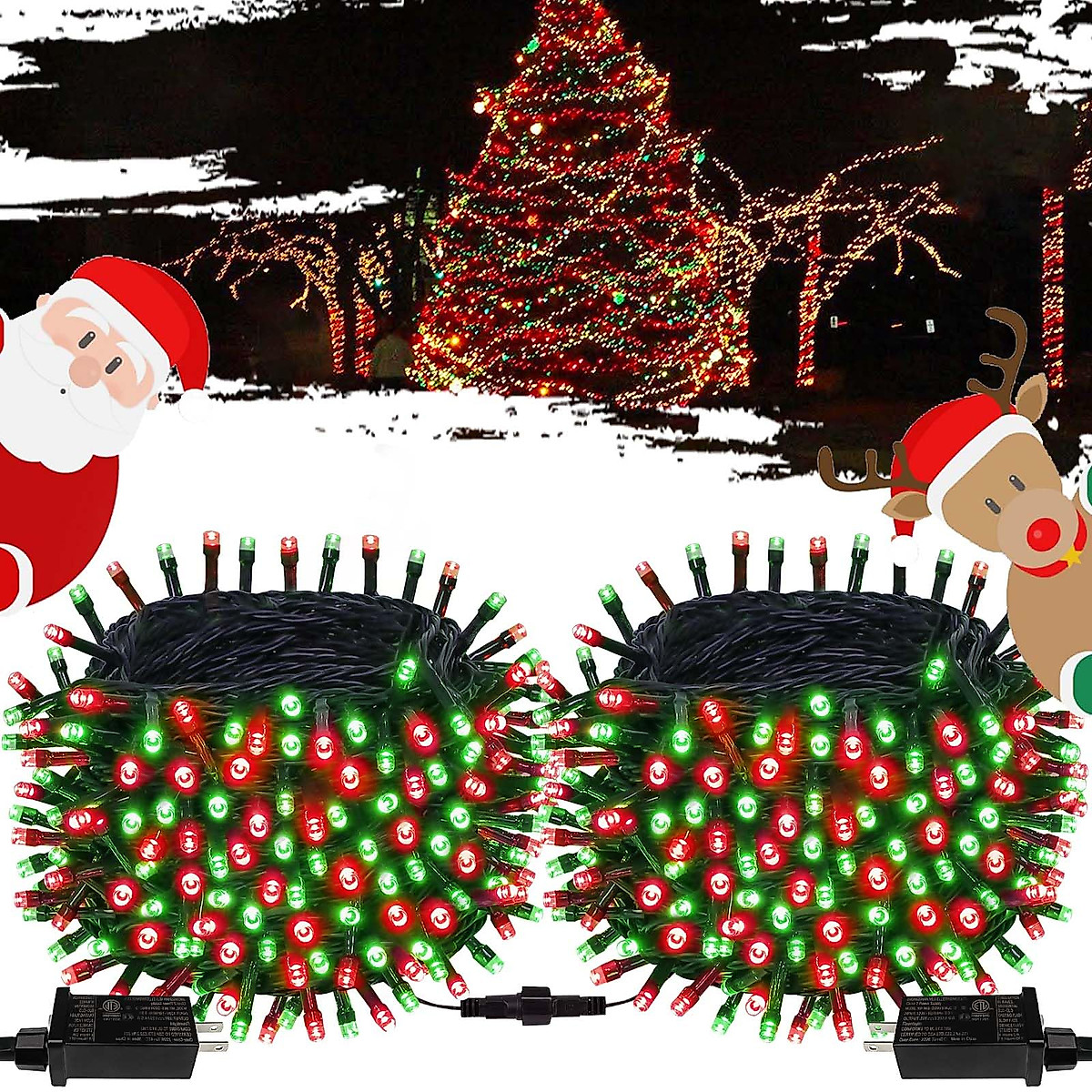 Connectable Red and Green Christmas String Lights, 2Pack 164FT 400LED Christmas Lights for Outdoor Indoor, Plug In Christmas Tree Lights with 8 Modes, String Lights for Christmas Decorations Holiday