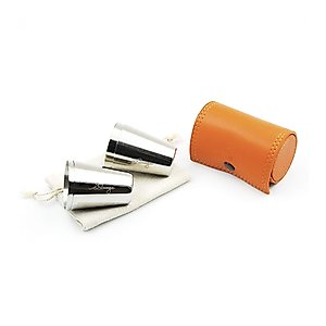 iSavage Shot Glasses with Orange Leather Case 1.2oz Each Set of 4 18/8 Stainless Steel, 1pc Reusable Bag-YM206