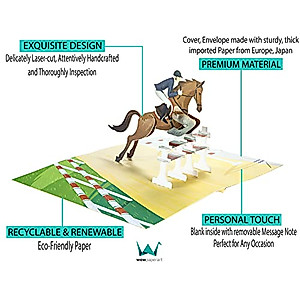WOWPAPERART Horse Jumping Equestrian - 3D Pop Up Greeting Card for All Occasions - Birthday, Love, Congrats, Good Luck, Sports, Retirement, Christmas, Congrats - Gifts for Family, Friends, Lovers