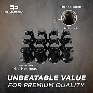Southern Powersports Tapered Lug Nuts Set, 16-Piece Black Lug Nut Set, Replacement Wheel Nuts for Polaris Ranger and RZR, 3/8 inch-24 Thread Pitch, 14mm Hex Head, Alloy Steel
