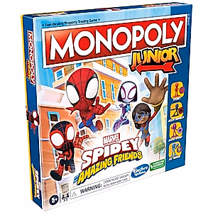 Hasbro Gaming Monopoly Junior: Marvel Spidey and His Amazing Friends Edition Board Game for Kids Ages 5+,with Artwork from The Animated Series,Kids Board Games