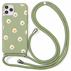 Eouine Crossbody Case for Samsung Galaxy A11 [6.4"] - Neck Cord Lanyard Strap with Samsung A11 Case - Anti-Scratch Green Silicone Pattern TPU Adjustable Necklace Strap - Daisy