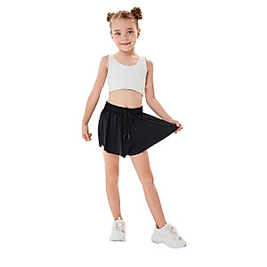 Girls 3 Pack Flowy Shorts with Spandex Liner 2 in 1 Youth Skirts for Fitness Running Sports Skort with Pockets Size 4 Set 04