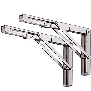 Folding Shelf Brackets 16 Inch, Pynsseu Heavy Duty Stainless Steel Collapsible Wall Mounted Shelf Bracket for DIY Table Work Bench, Space Saving DIY Wall Bracket, 2 Pack