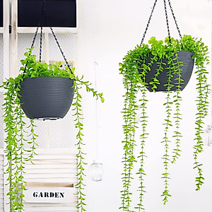 summer flower 2 Pack 9.9 Inch Self Watering Hanging, Deep Planters Hanging Pots for Indoor Outdoor Plants Hanging Baskets Hanging Plant Holder Plant Hanger for Flower Garden Porch Ceiling (Dark Gray)