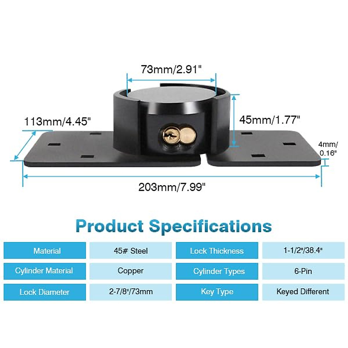 IRONWALLS Black Hidden Shackle Padlock 2 Pack, 73mm/2-7/8” Puck Lock Keyed Different with Hasp, 4pcs Keys & Fixing Screws, Heavy Duty Steel Padlocks for Doors, Trucks, Gates, Trailer