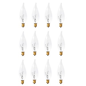Mandala Crafts Pack of 12 E12 25W Flame Tip Candelabra Light Bulbs for Appliance Chandelier Light Bulb