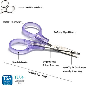 PAFASON 4'' Stainless Steel Detail Craft Scissors Set with Straight, Round, High Precision, Sharp Tips and Safety Cover Great for Art Work Scrapbooking, Paper Cutting, Sewing, Crafting, Quilting