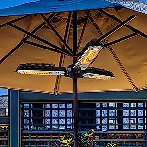 Skypatio Electic Parasol Patio Heater, Folding Electric Outdoor Umbrella Space Heater,3 infrared Heating Lamps for Pergola or Gazebo, 1500W,Black