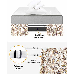 Boho Paisley Bed Skirt King Size 16 Inch Drop, Adjustable & Elastic Wrap Around Bed Skirts Pleated Luxury Dust Ruffles for Twin Full Queen Cal King Base Bed, Da-mask Floral Print Bohemian Style