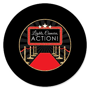 Big Dot of Happiness Red Carpet Hollywood - Movie Night Party Circle Sticker Labels - 24 Count
