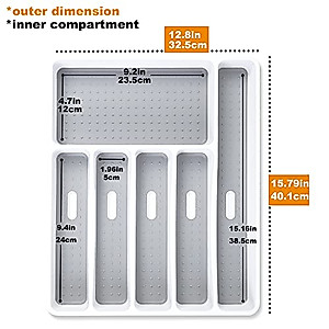 Besilord Kitchen Drawer Organizer Silverware Organizer 6 Slots Silverware Holder Utensil Organizer Cutlery Tray Plastic Flatware Organizers