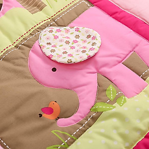 Brandream Crib Bedding Sets for Girls Pink Jungle Elephant Safari Nursery Bedding Set 5 Pieces Baby Comforter Set
