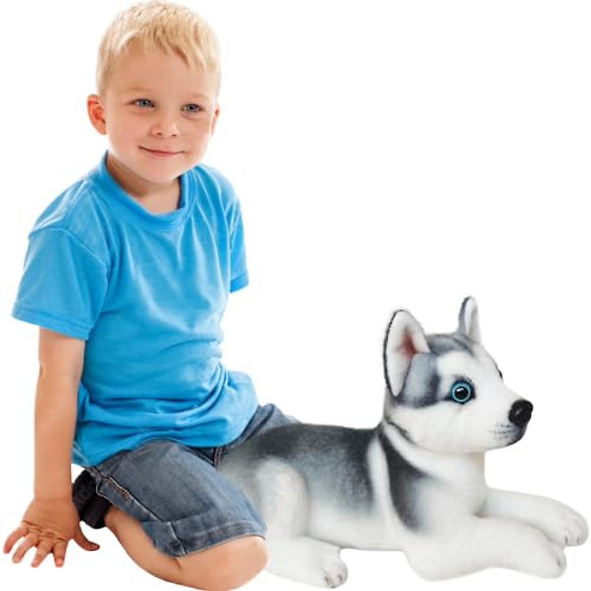 ELAINREN Lifelike Furry Husky Stuffed Animals Realistic Huskies Plush Toy Simulation Siberian Husky Plushie Dolls Gifts/11.8''