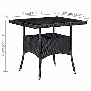 Tidyard 3 Piece Patio Dining Set Glass Tabletop Table with Cushioned 2 Garden Chairs Poly Rattan Steel Frame Bistro Set for Balcony, Yard, Deck, Lawn, Outdoor Furniture