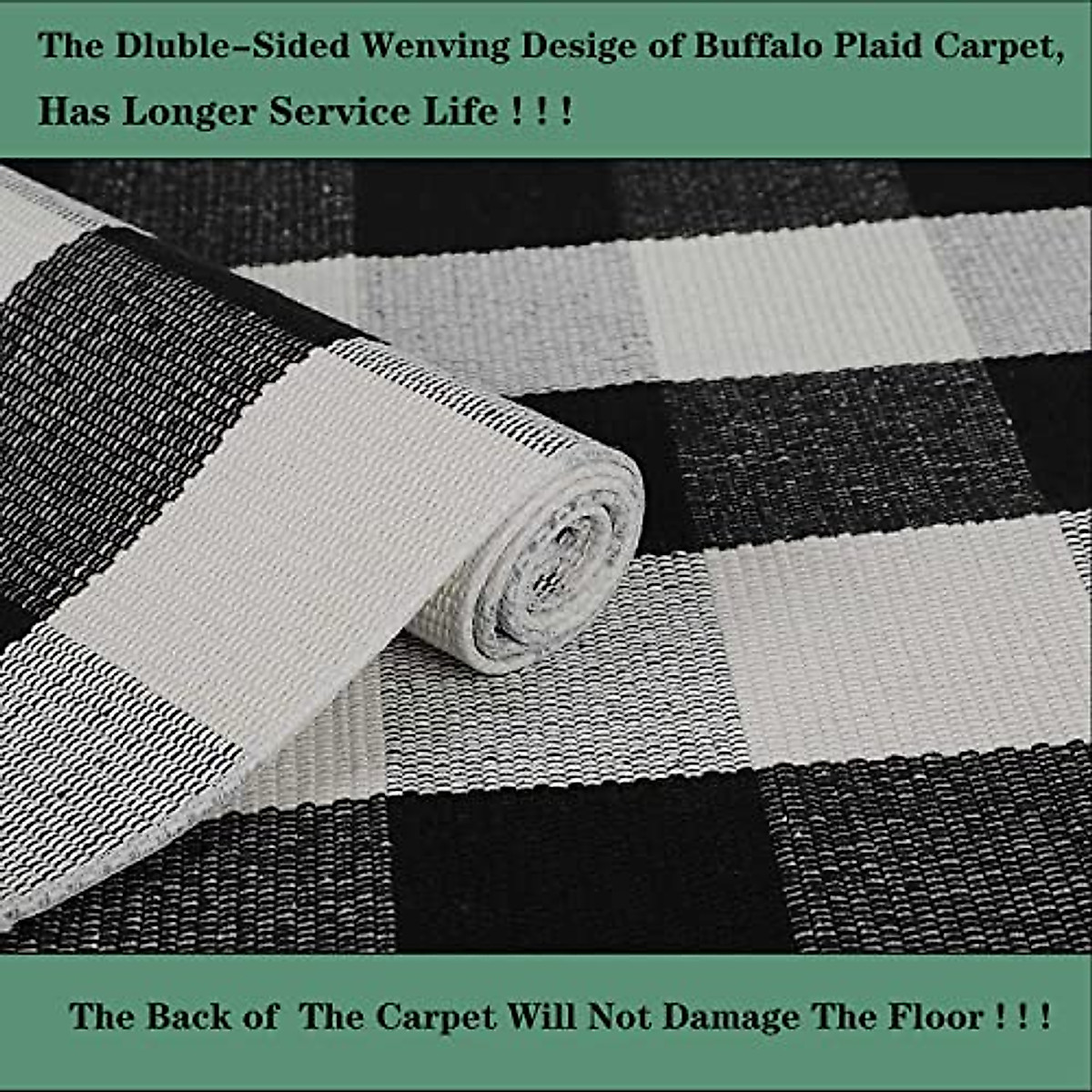 HOYIJA Buffalo Plaid Outdoor Rug 5 'x 7' Black and White Checkered Rug,Cotton Hand-Woven Indoor or Outdoor Check Large Area Rugs, Washable Rugs for Living Rooms/Dining Room/Bedroom/Farmhouse (5＇×7＇)