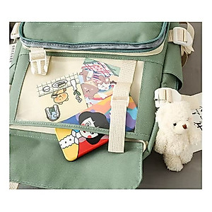 MOJIDUO Kawaii Backpack 4Pcs Set with cute plush Pendants & Badge,High capacity School Bag Cute Aesthetic Backpack