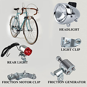 AXITRON Bicycle Motorized Bike Friction Generator Dynamo Head Tail Light Kit 12V 6W