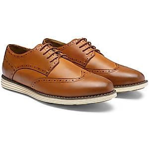 Vostey Men's Casual Dress Shoes Wingtip Oxfords Shoes Business Dress Shoes for Men (BMY617A Brown 10)