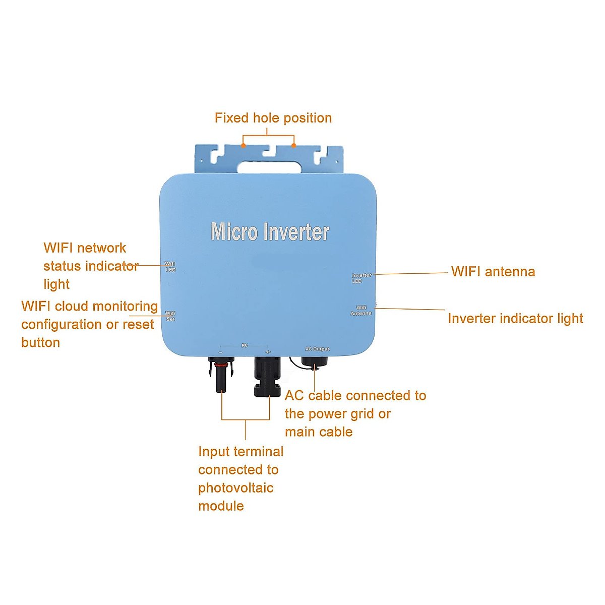Grid Tie Inverter, DC PV Input MPPT Pure Sine Micro Inverter, WiFi or Mobile APP Monitor, Automatic Power Lock, 120V Waterproof Solar Panel Inverter with Integrated AC Output