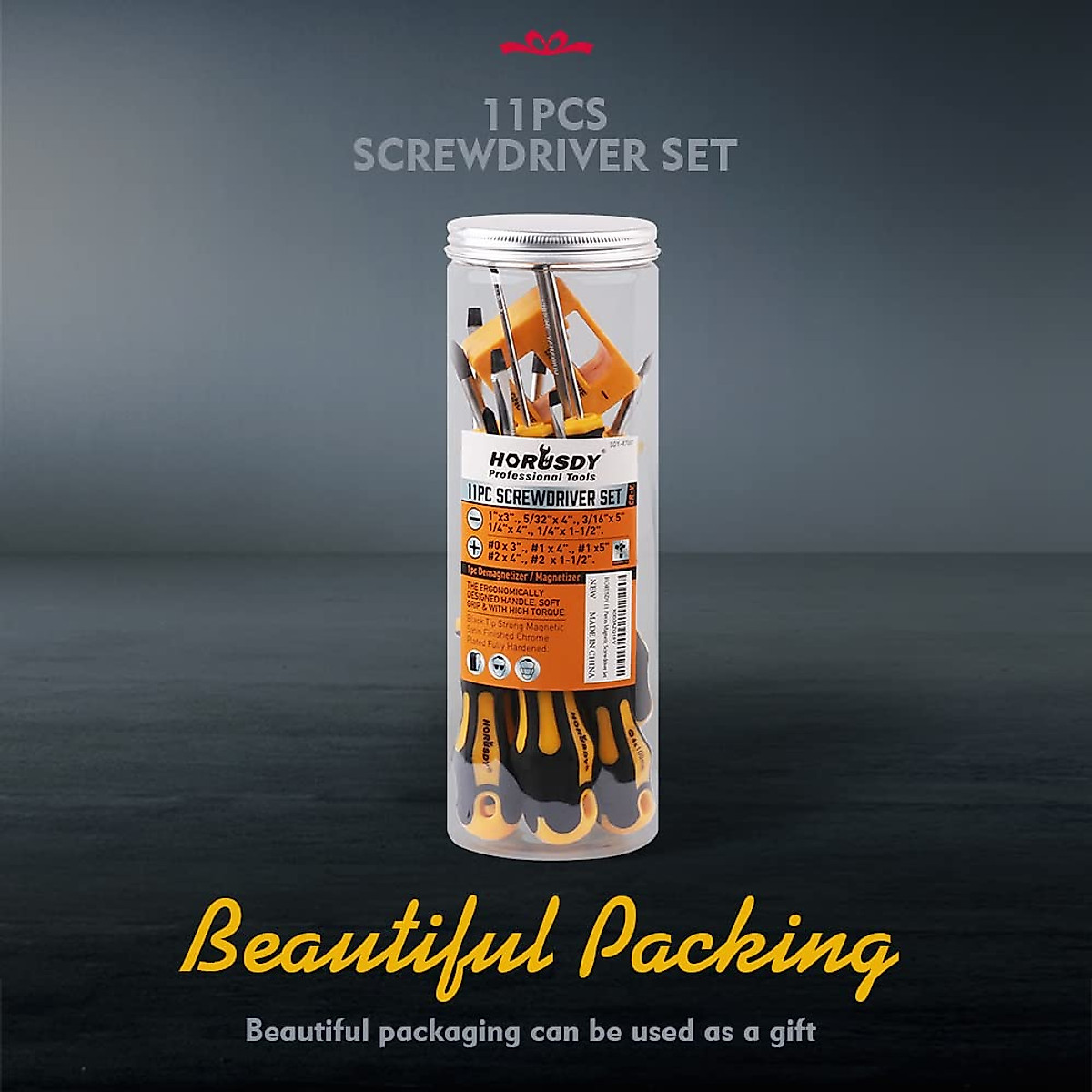 HORUSDY 11-Pieces Screwdriver Set, Magnetic 5 Phillips and 5 Flat Head Tips for Fastening and Loosening Seized