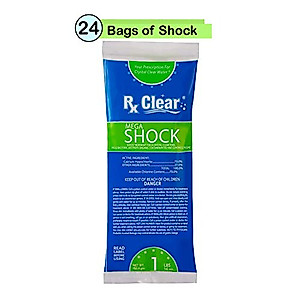 Rx Clear Mega Shock | 73% Calcium Hypochlorite | Kills Algae in Swimming Pools | Works As Pool Sanitizer Clarifier and Algicide | One Pound Bags | 24 Pack