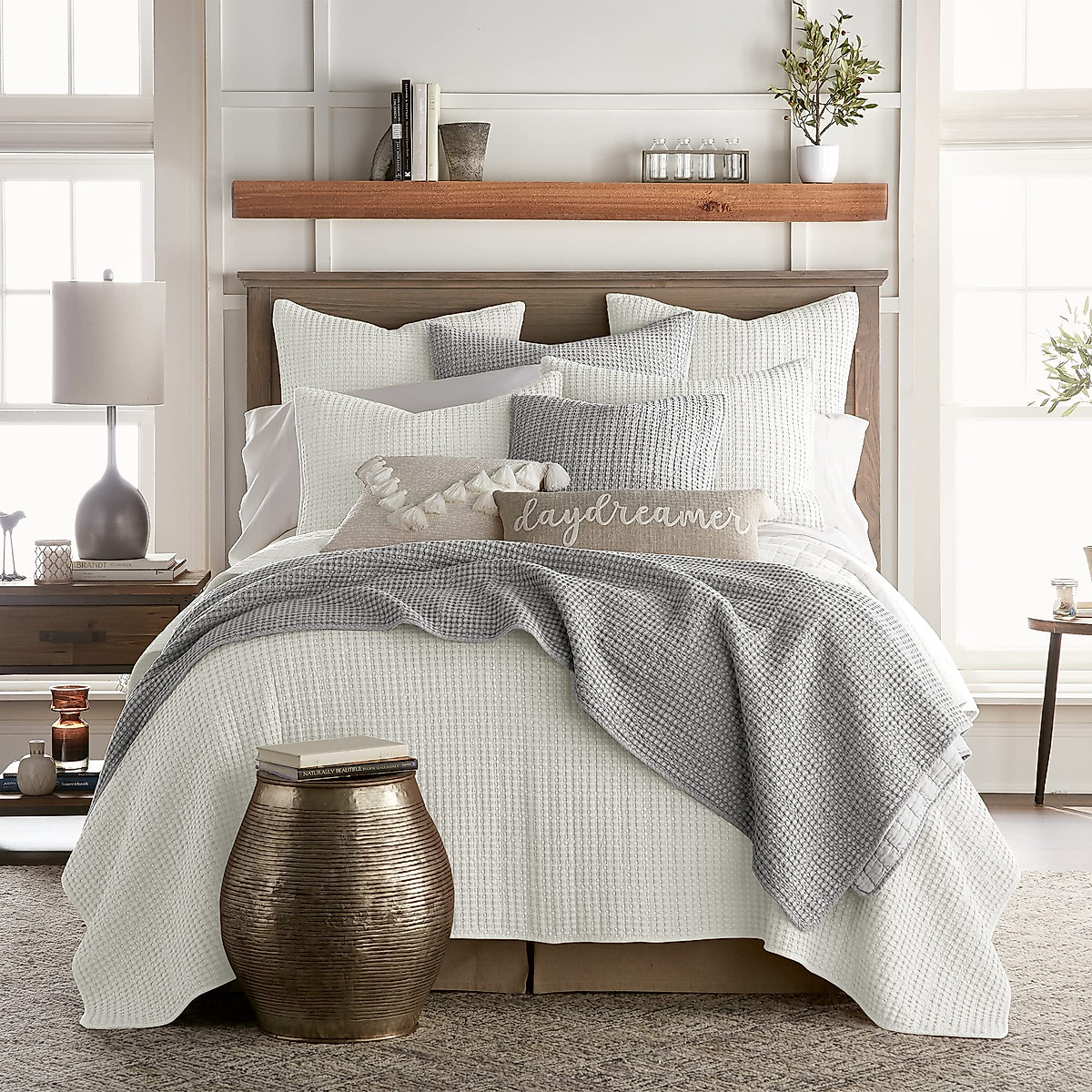 Levtex Home - Mills Waffle - Full/Queen Quilt Set - Cream Cotton Waffle - Quilt Size (88 x 92in.), Sham Size (26 x 20in.)